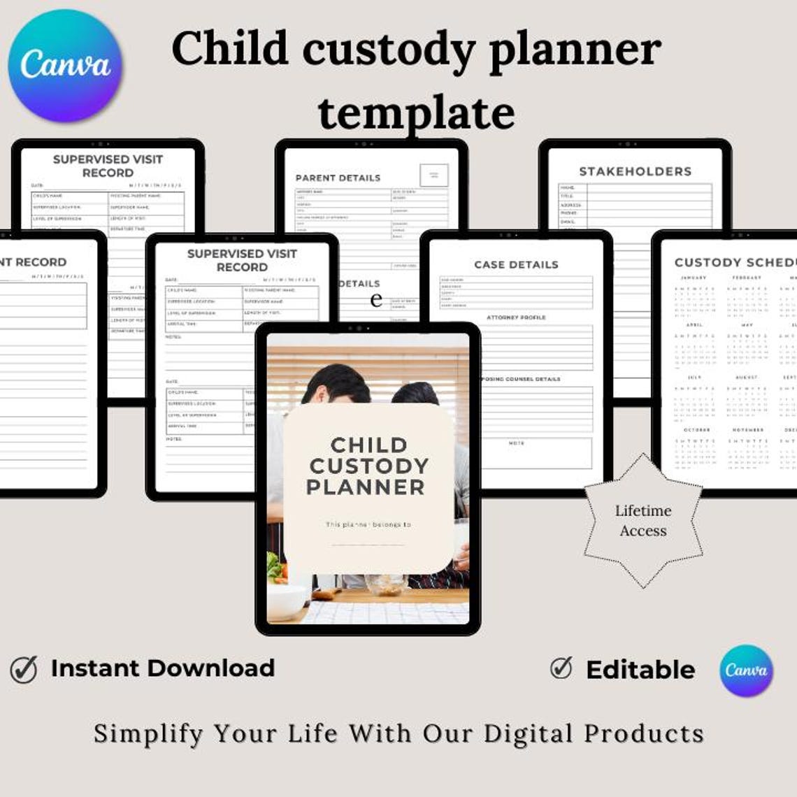 Child Custody Planner: Schedule Template, Communication Log (instant ...