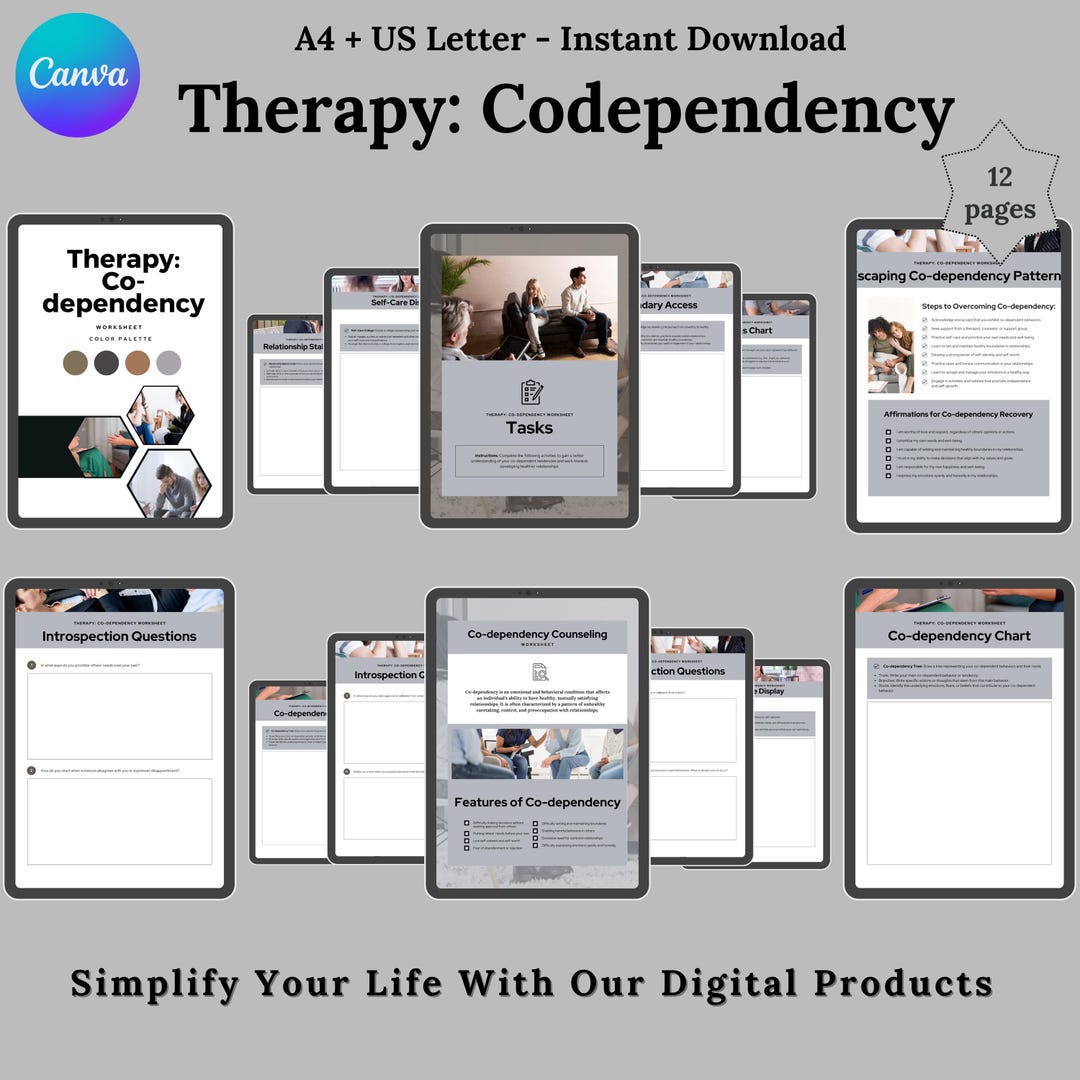 Therapy Codependency Worksheet Template, Emotional Healing Relationship ...