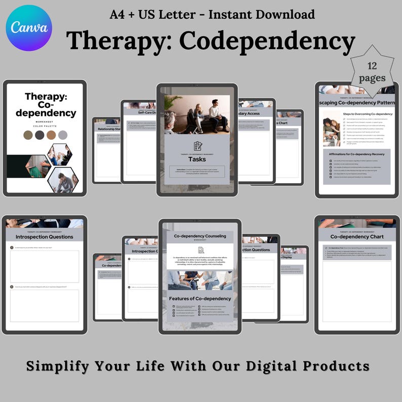 Therapy Codependency Worksheet Template, Emotional Healing Relationship ...