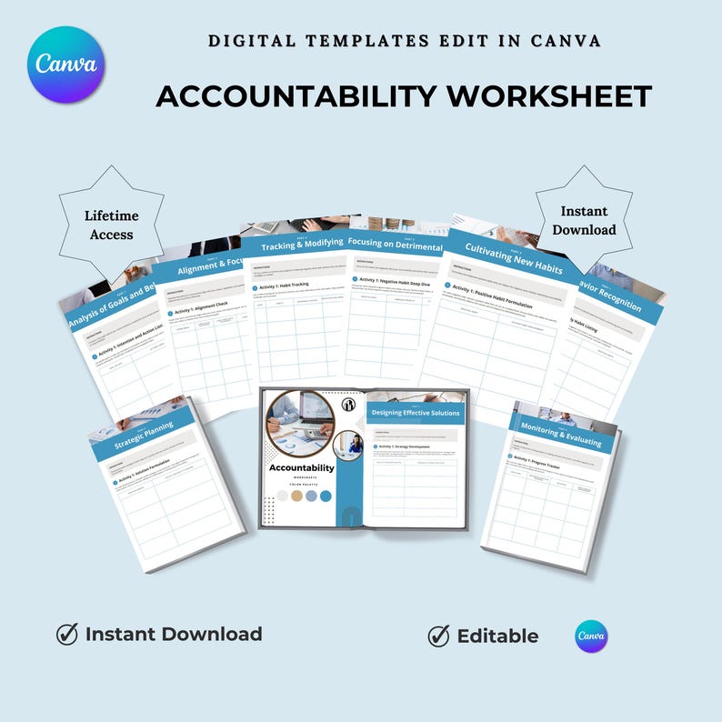Accountability Sheet, Printable Goal Tracking Productivity Template ...