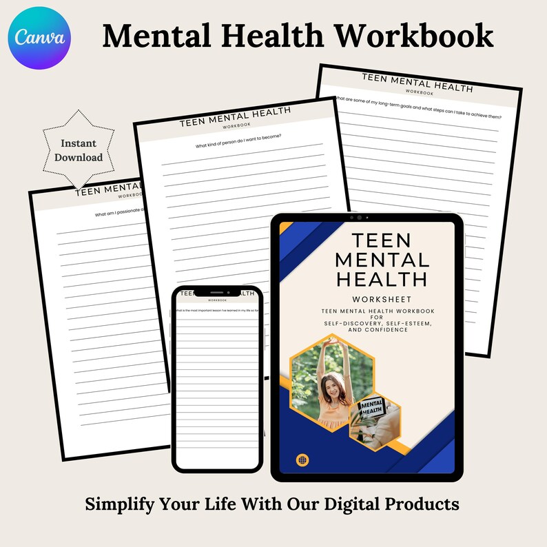 Mental Health Workbook Template, Self Esteem Workbook for Teens, Mental ...
