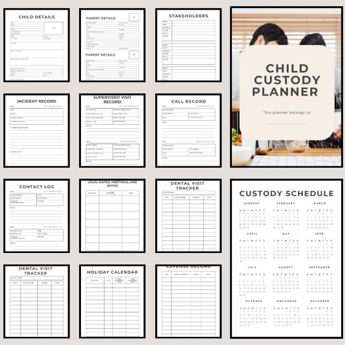 Child Custody Planner: Schedule Template, Communication Log (instant ...