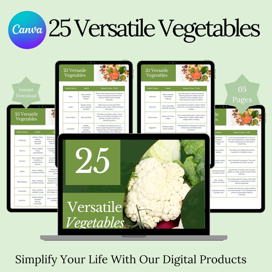 Healthy Food Chart, 25 Versatile Vegetables Printable Guide, Kitchen ...