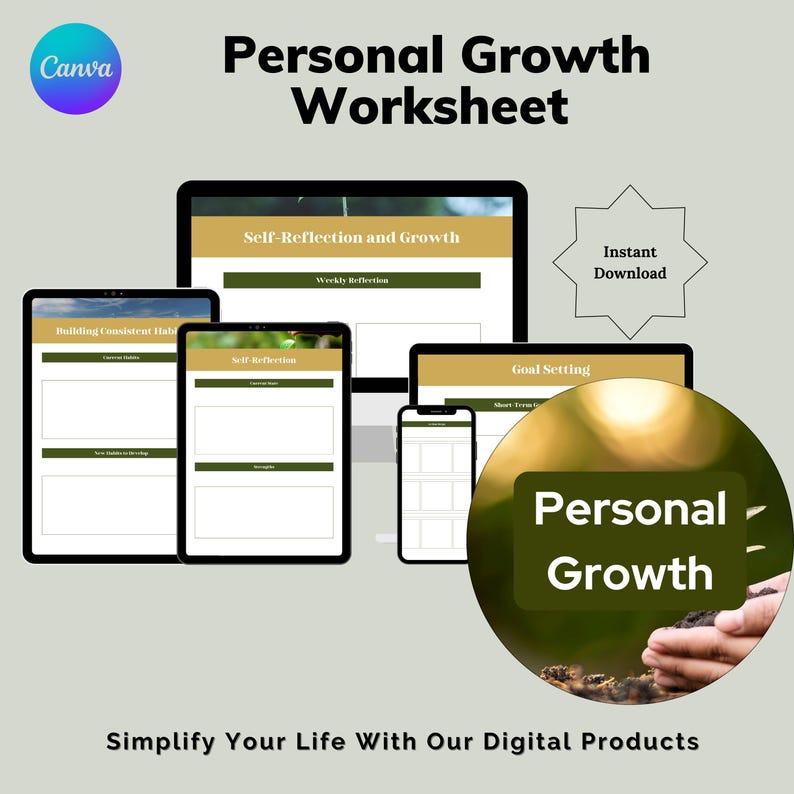 Personal Growth Worksheet, Growth Mindset Worksheet Template, Personal ...