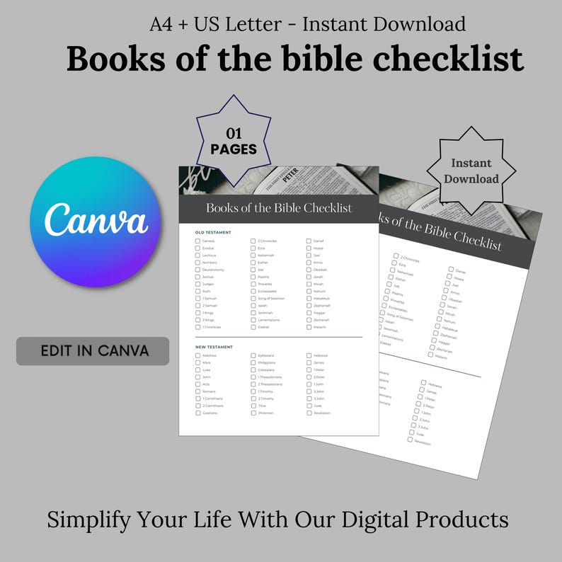 Books of the Bible Checklist, Bible Reading Tracker, Scripture Study ...