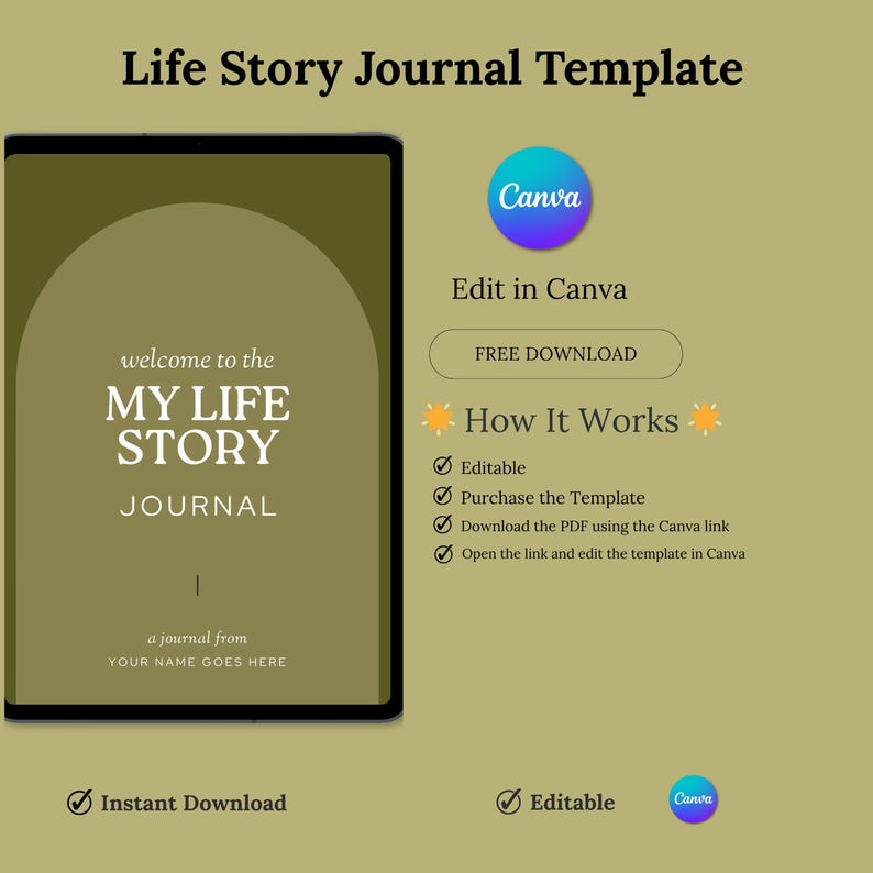 Life Story Journal Template: Guided Memory Book (digital PDF) - Etsy