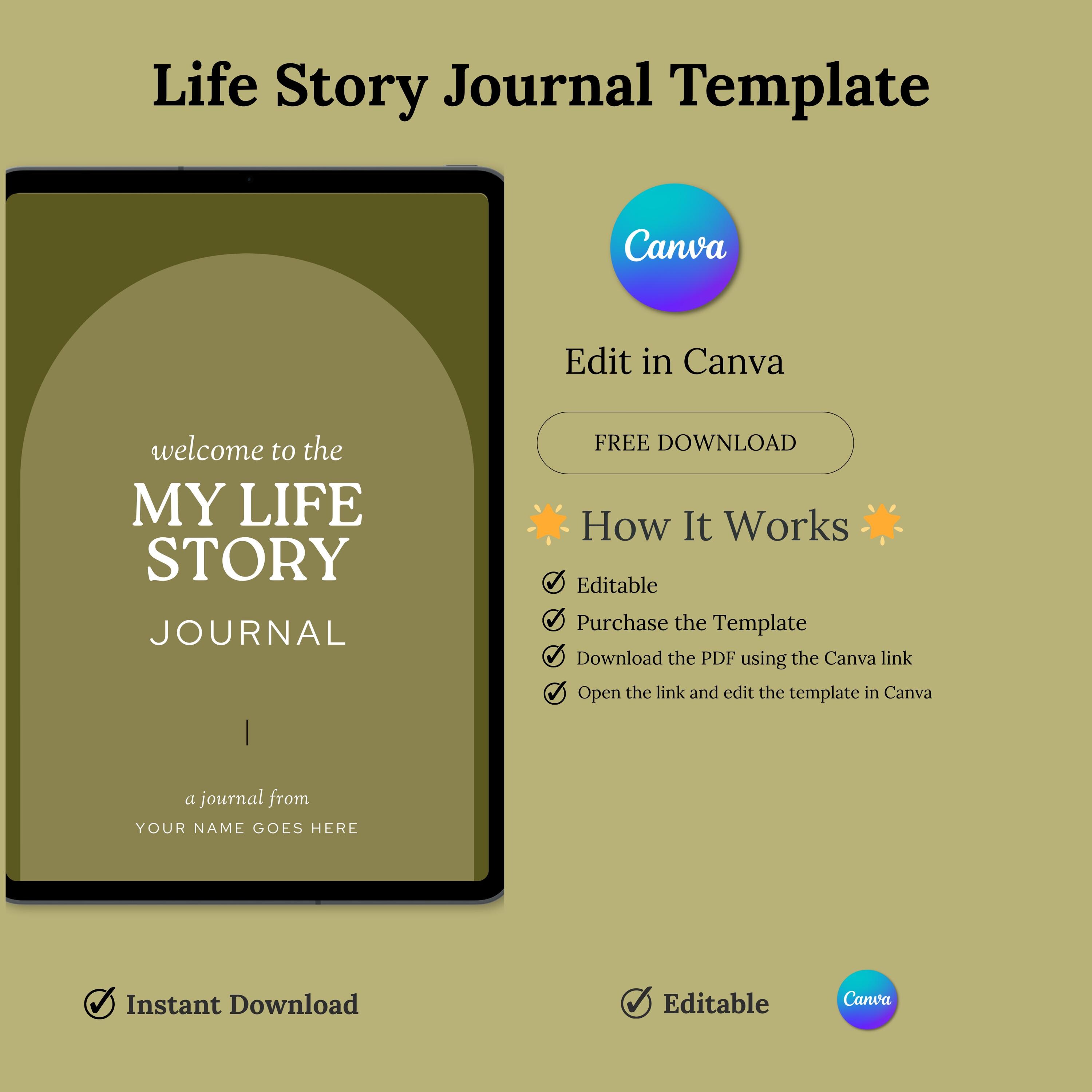 Life Story Journal Template: Guided Memory Book (digital PDF) - Etsy