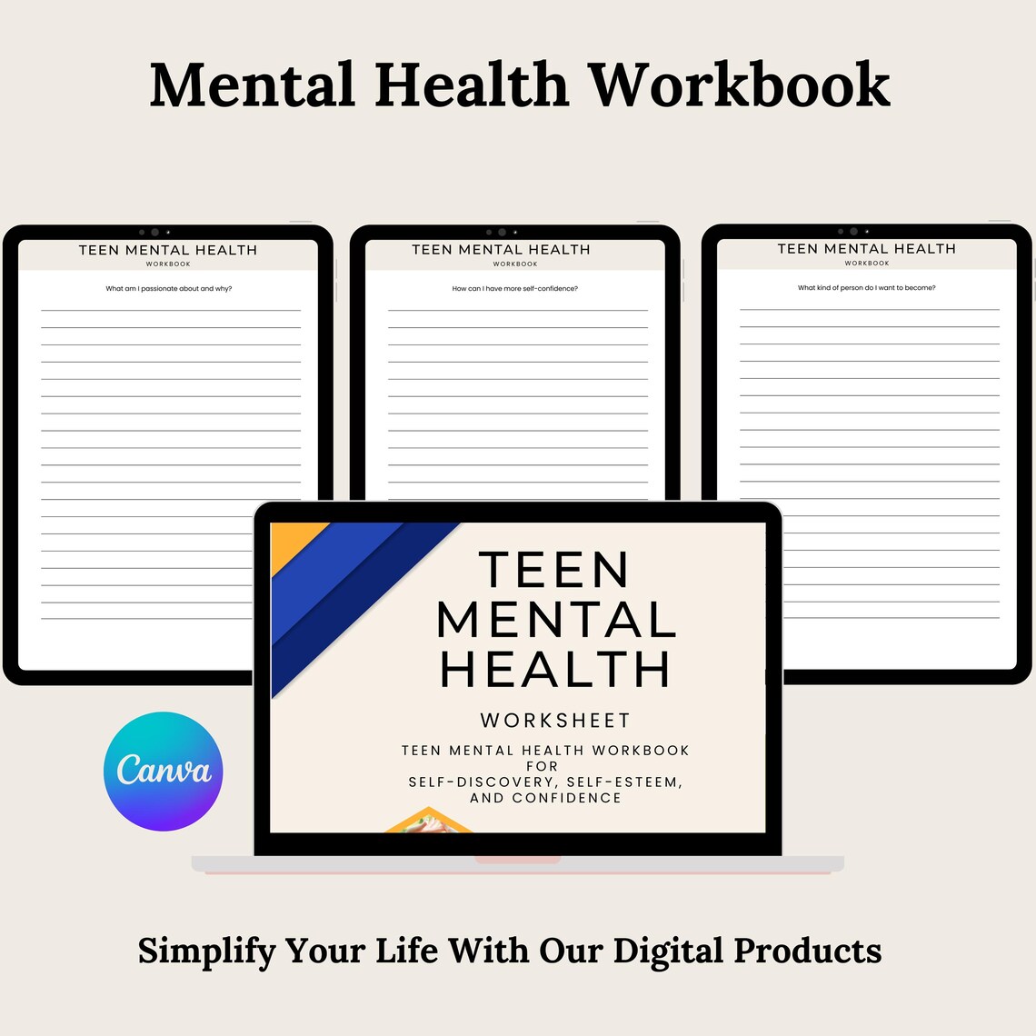 Mental Health Workbook Template, Self Esteem Workbook for Teens, Mental ...