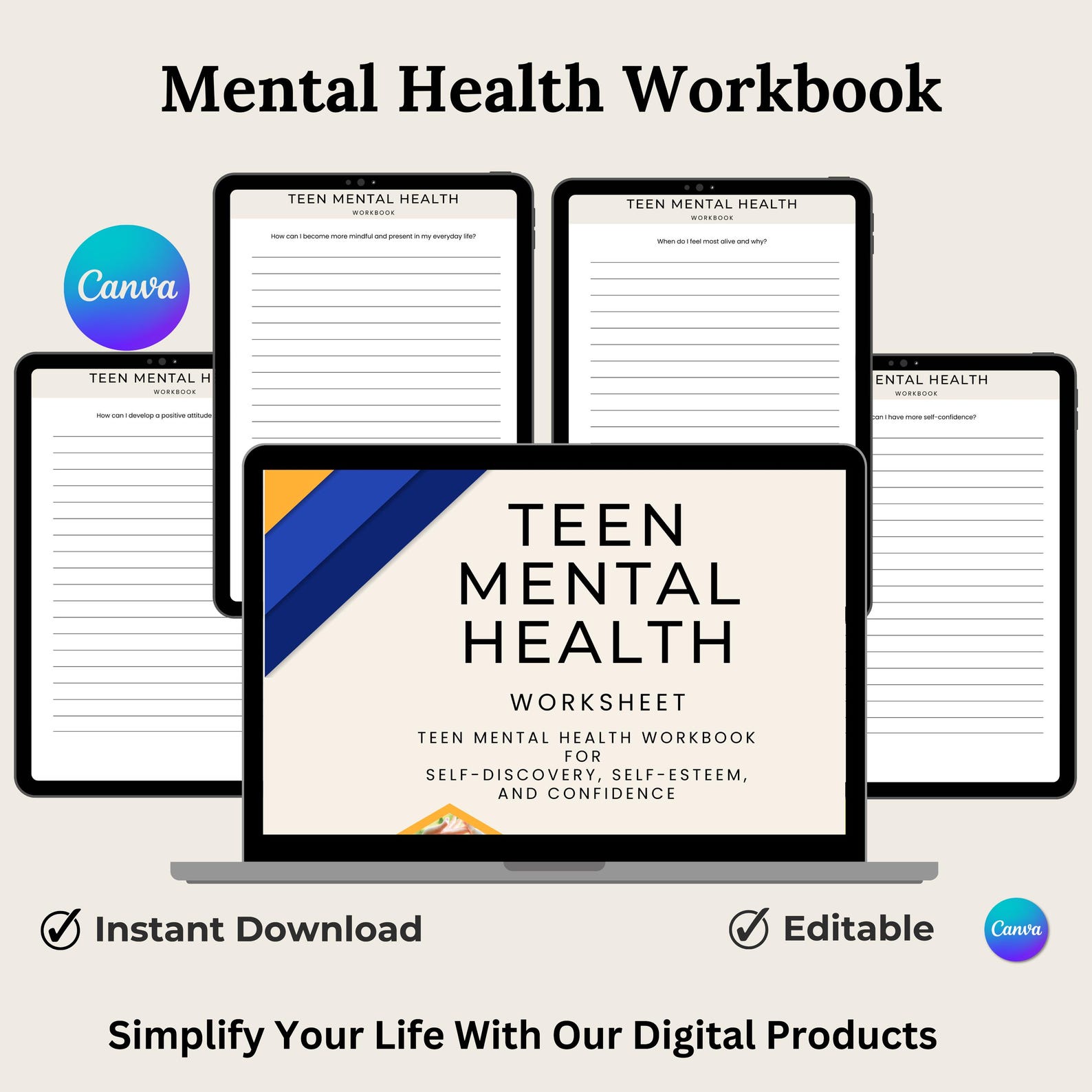 Mental Health Workbook Template, Self Esteem Workbook for Teens, Mental ...