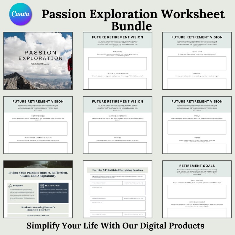 Passion Exploration Worksheet Bundle: Self-discovery Goal Setting ...