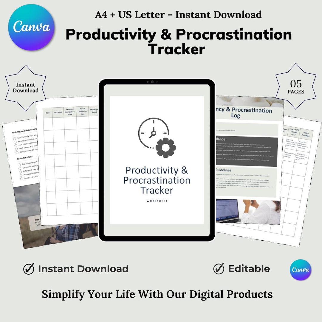 Productivity Tracker, Productivity Log Procrastination Worksheet, Time ...
