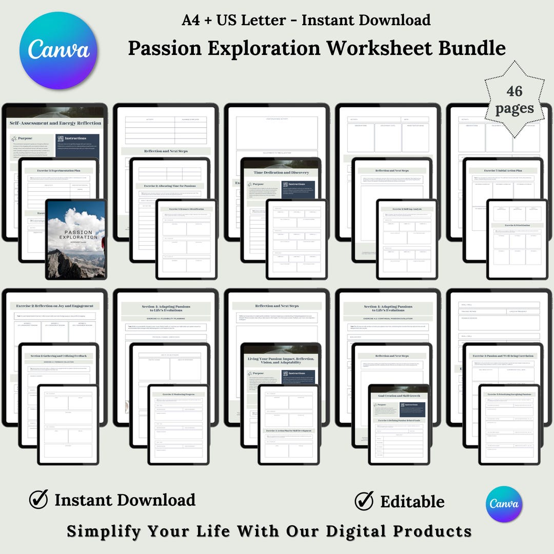 Passion Exploration Worksheet Bundle: Self-discovery Goal Setting ...