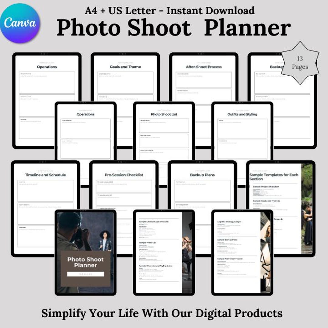 Photo Shoot Planner, Styled Photographing Planner, Wedding Photography ...