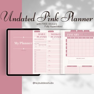 Undated Planner (pink) With Free Stickers- Hey Bubbles Studio | Digital ...