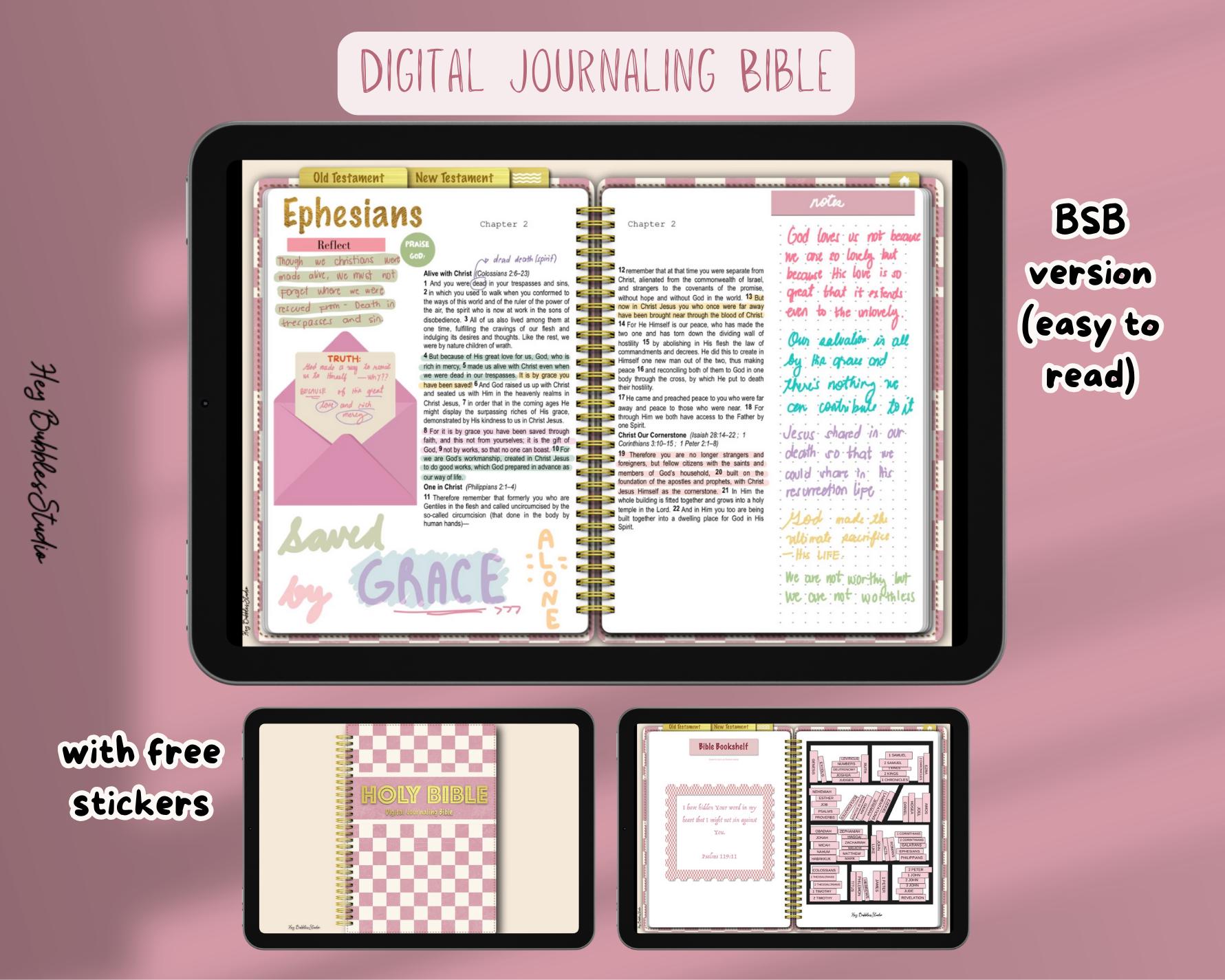Digital Journaling Bible in Pink/ Spiral Digital Bible /devotional/soap ...