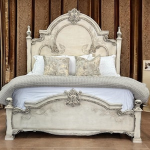 Solid Wood King Bed Frame With Carved Headboard | Handmade Rustic ...