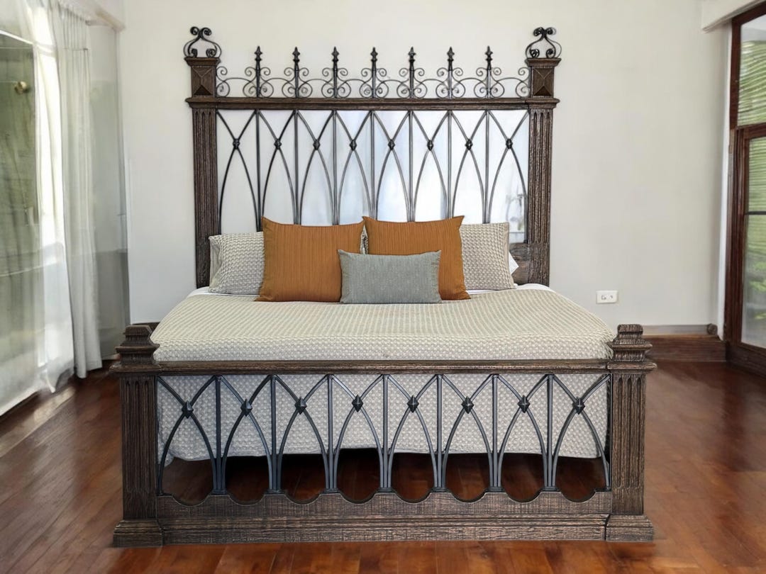 Luxury Gothic Wrought Iron & Wood Bed – Handcrafted King/queen Size ...