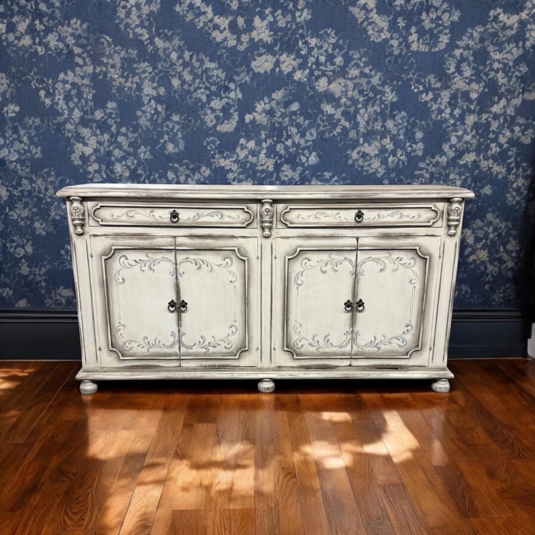 Rustic Wood Sideboard, Hand Painted vintage Style Farmhouse Sideboard ...