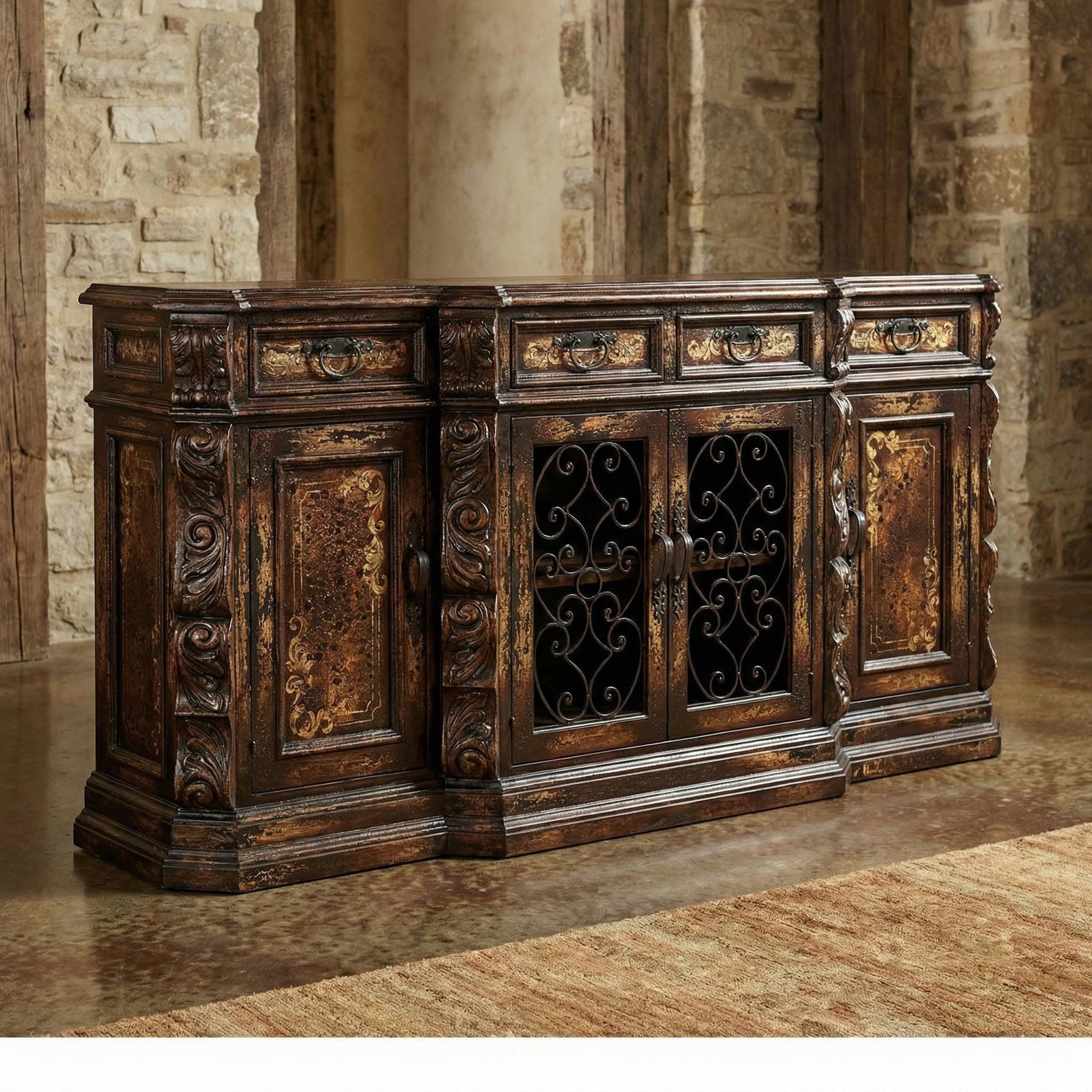 Rustic Elegance: Handcrafted Wood Sideboard With Vintage Distressed ...