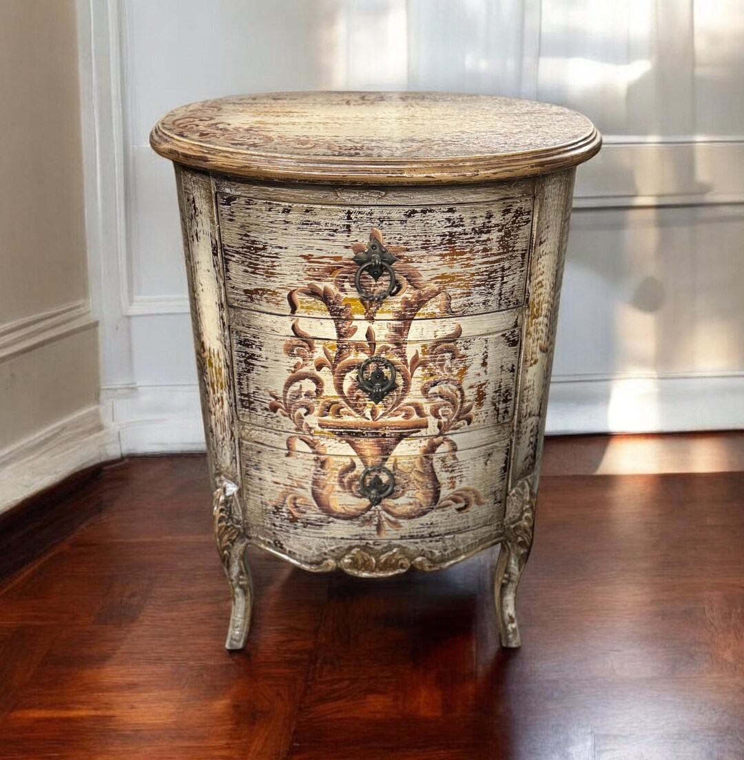 Hand-painted Rustic Grey Wood Chest Vintage Style Floral Accent Cabinet ...