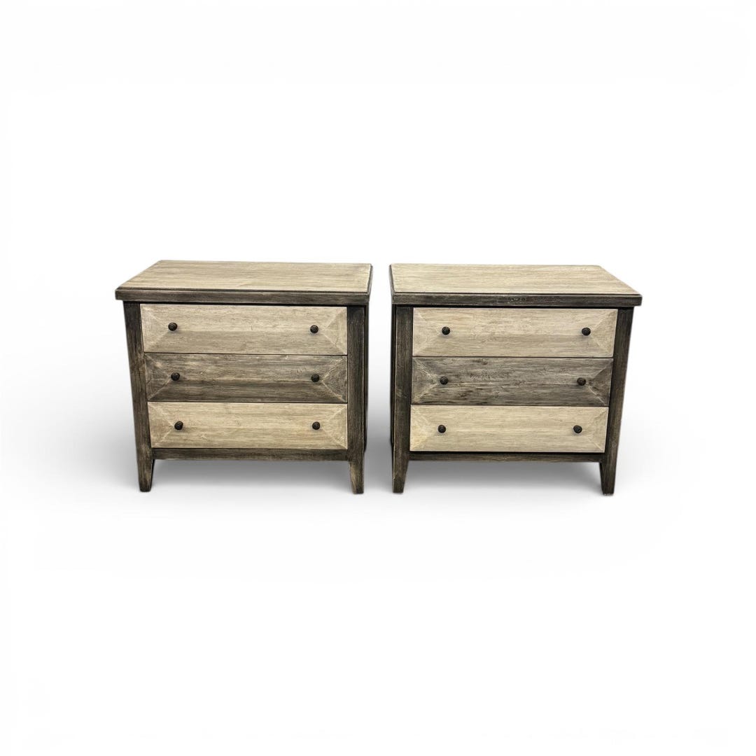 Rustic Wooden Nightstands Set of 2, Solid Wood Bedside Tables With 3 ...