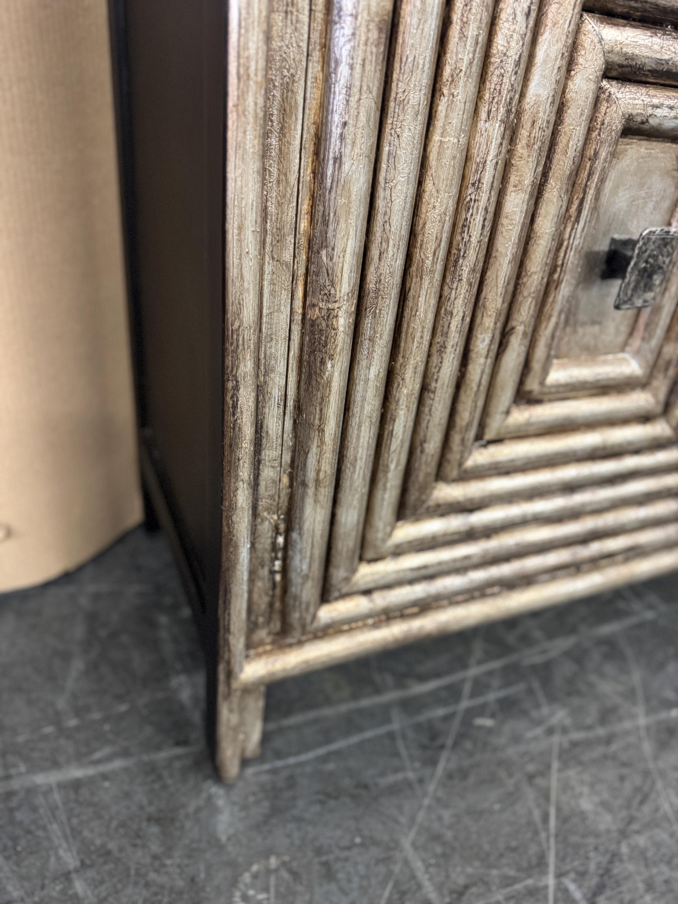 Silver Leaf Wood Sideboard Buffet – Modern Metallic 3-door Cabinet With ...