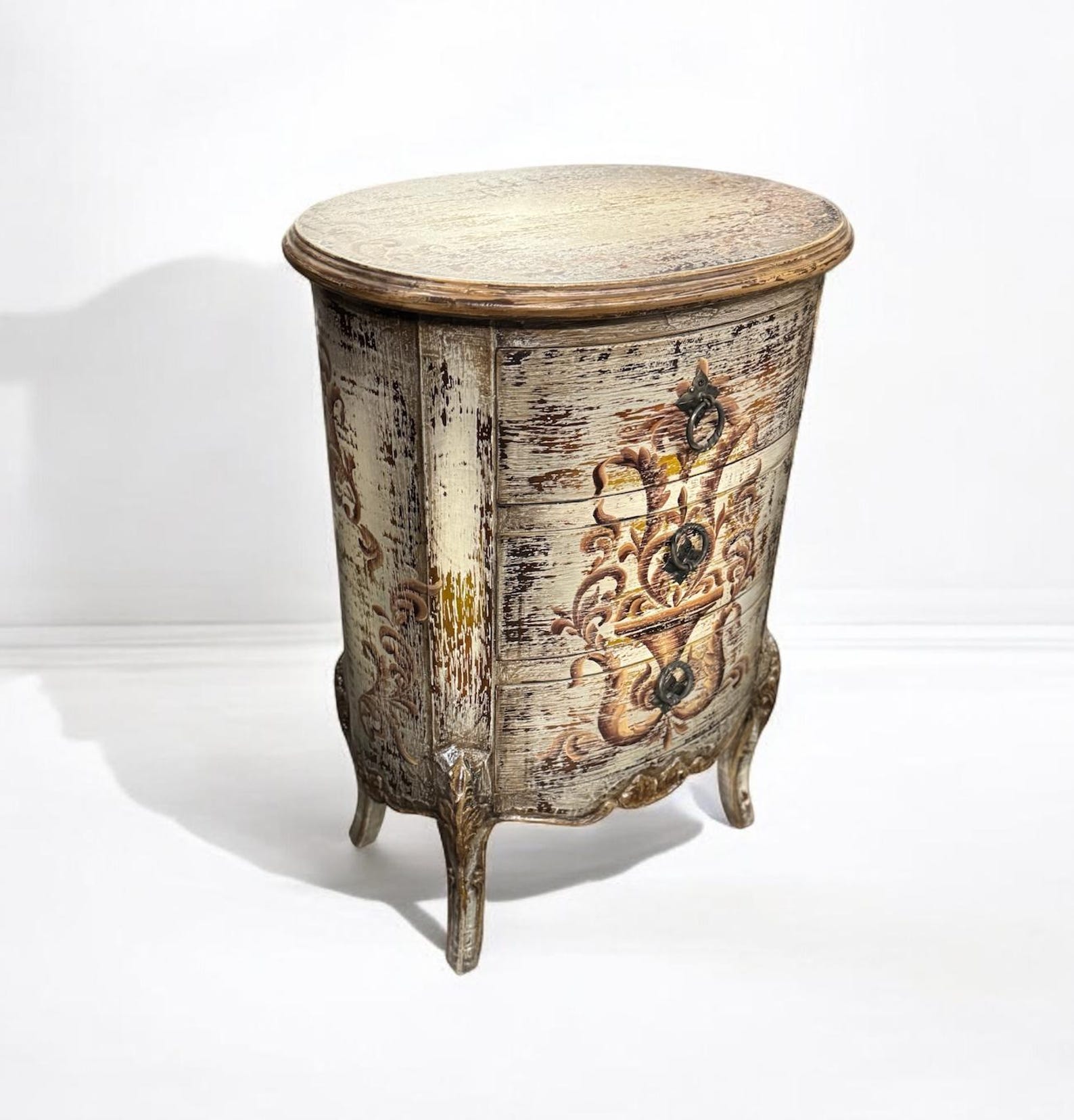 Hand-painted Rustic Grey Wood Chest Vintage Style Floral Accent Cabinet ...