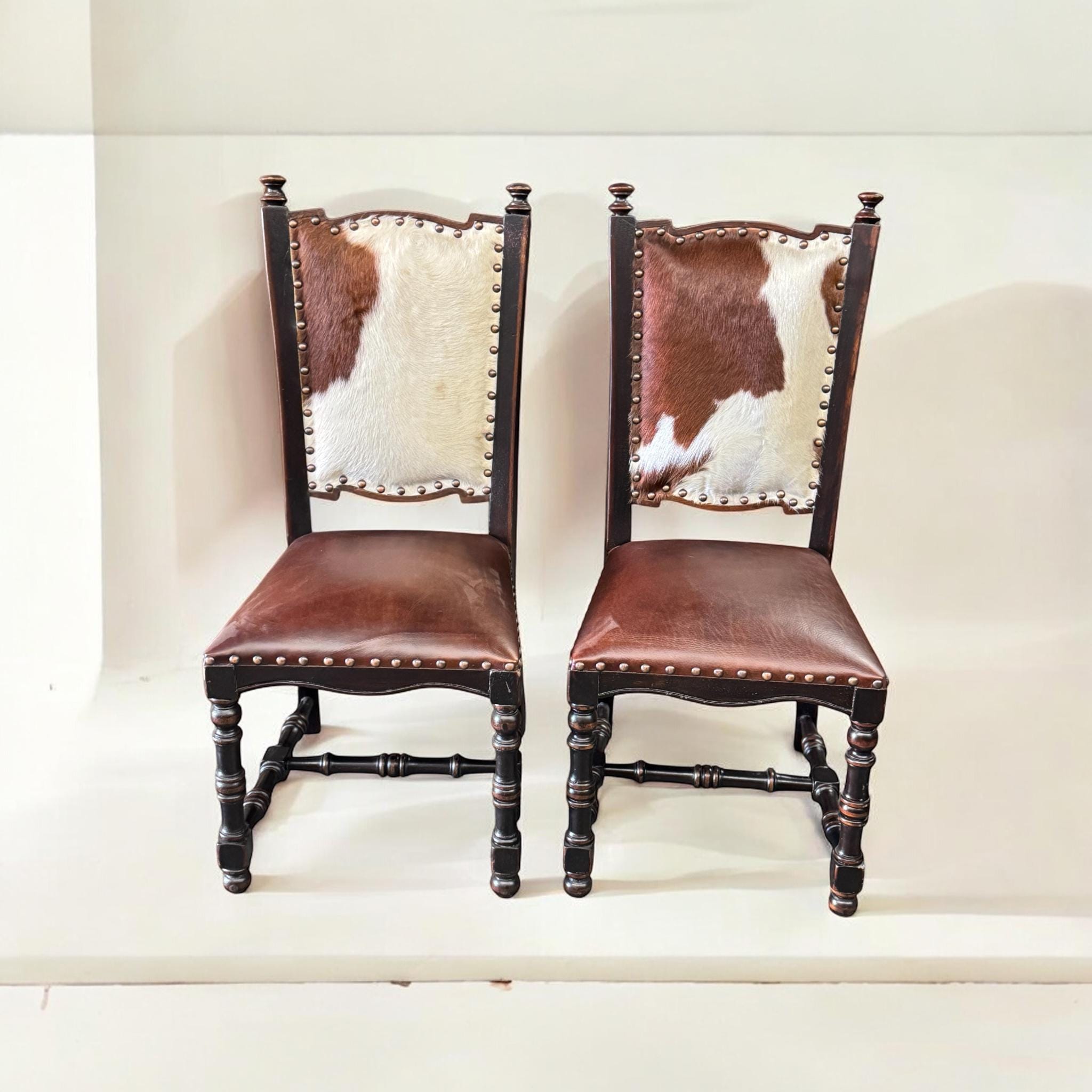 Set of 2 Modern Rustic Upholstered Wood Chair With Leather Seat and ...