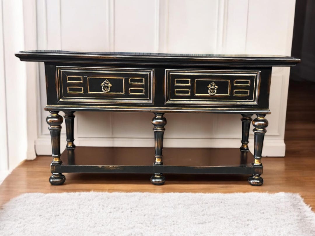 Handcrafted Black & Gold Wood Console Table: Behind the Couch Accent Table , Narrow Console ...