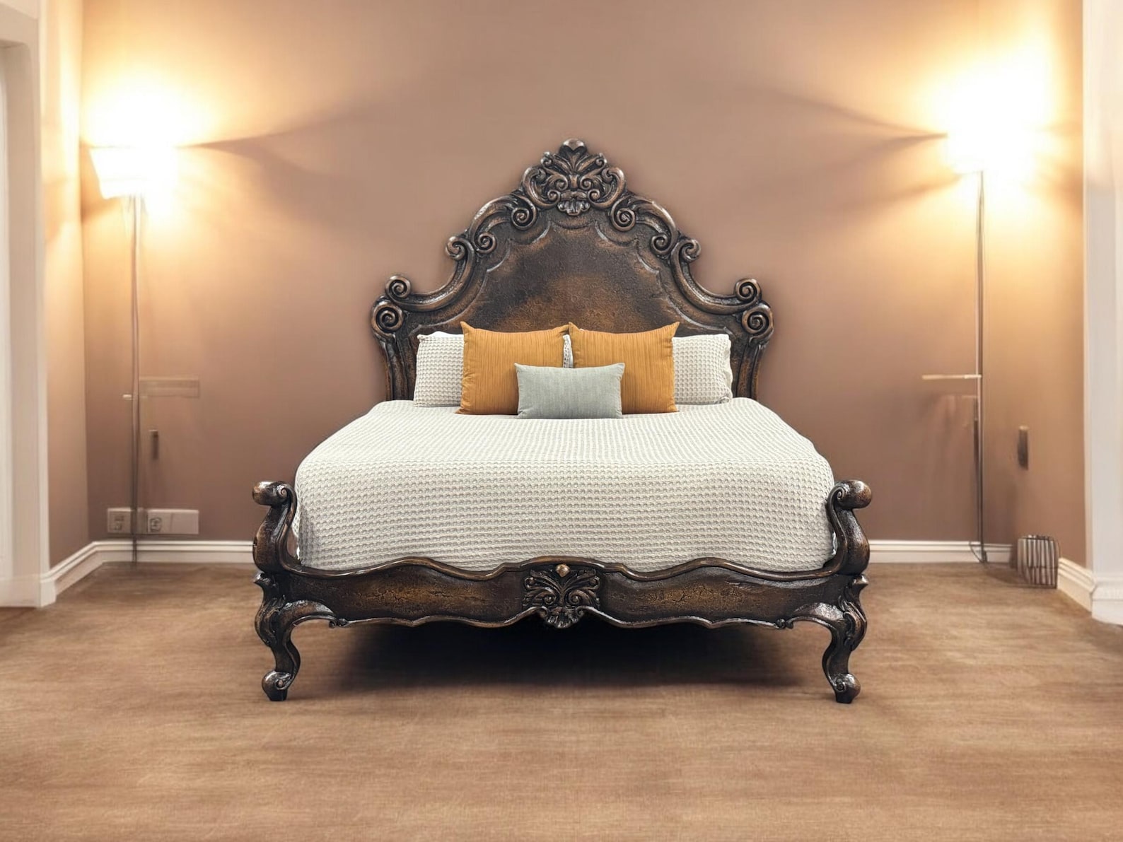 Luxurious Solid Wood Queen Bed - Handcarved Queen Size Bedframe, Solid ...
