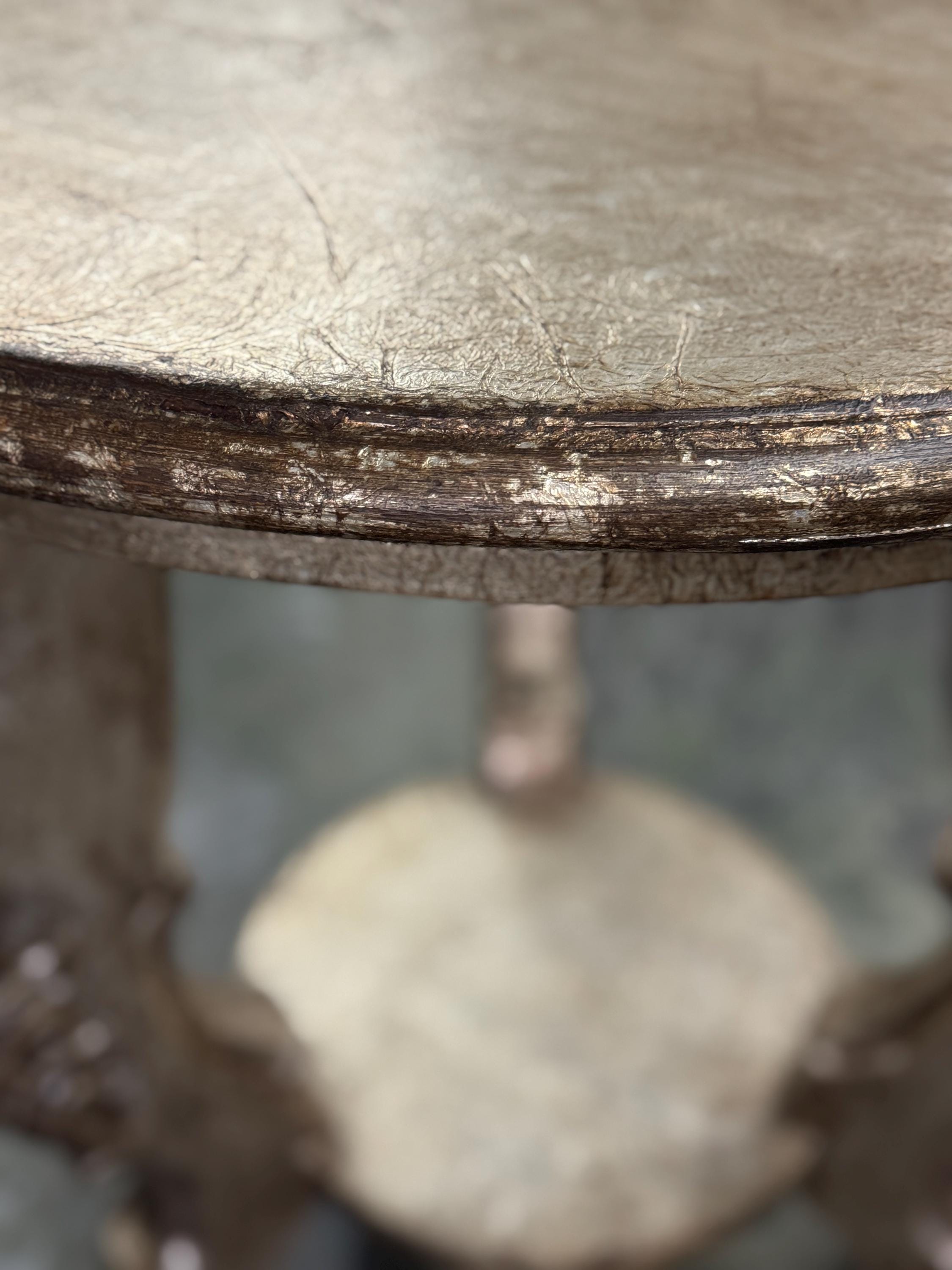 Silver Leaf Round Accent Table: Handcrafted Wood Pedestal, Antique ...
