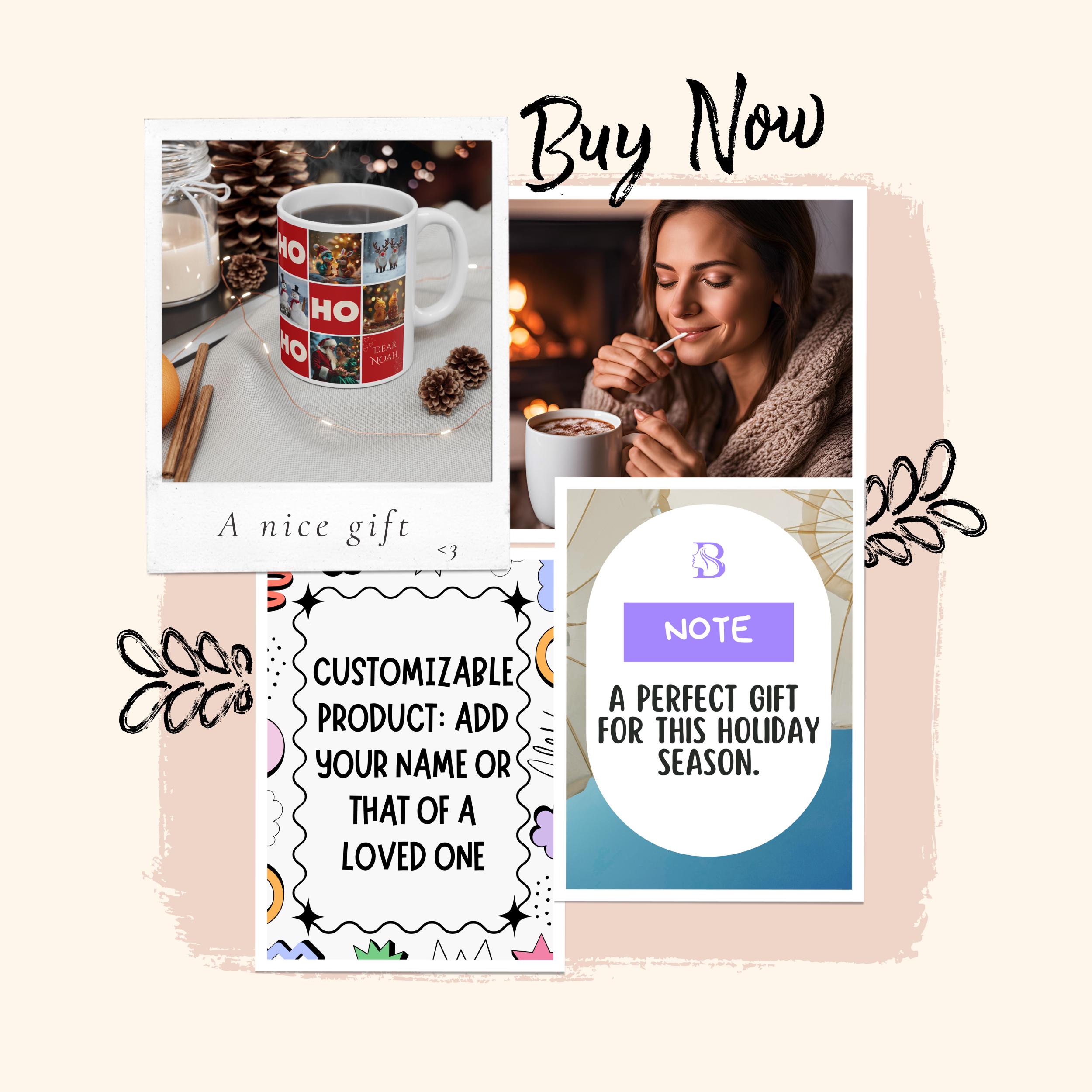 Holiday Cheer Stoneware Coffee Mug, Hohoho, Holiday Cheer, Personalized ...