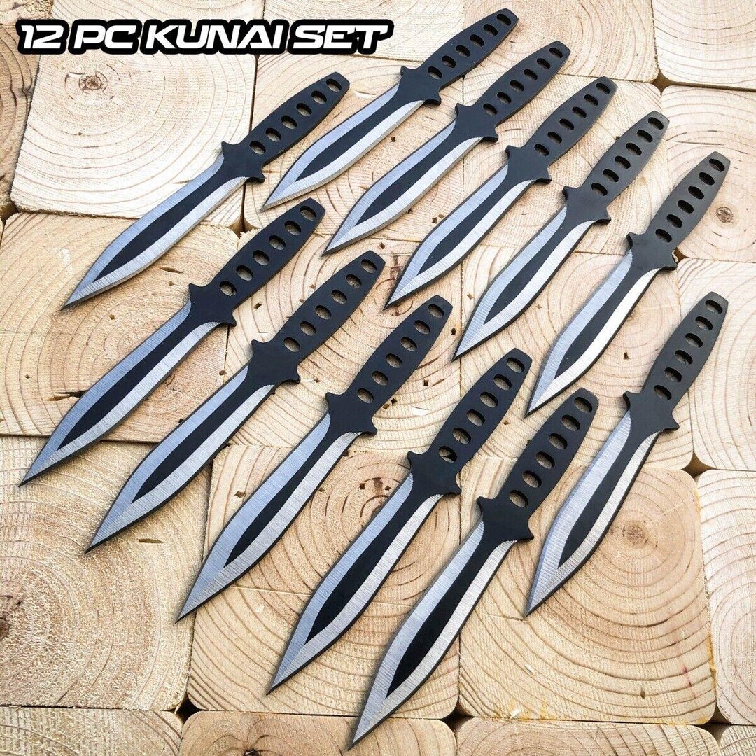 12 PC Full Tang Tactical Ninja Throwing Blade Knife Kunai Ninjutsu ...