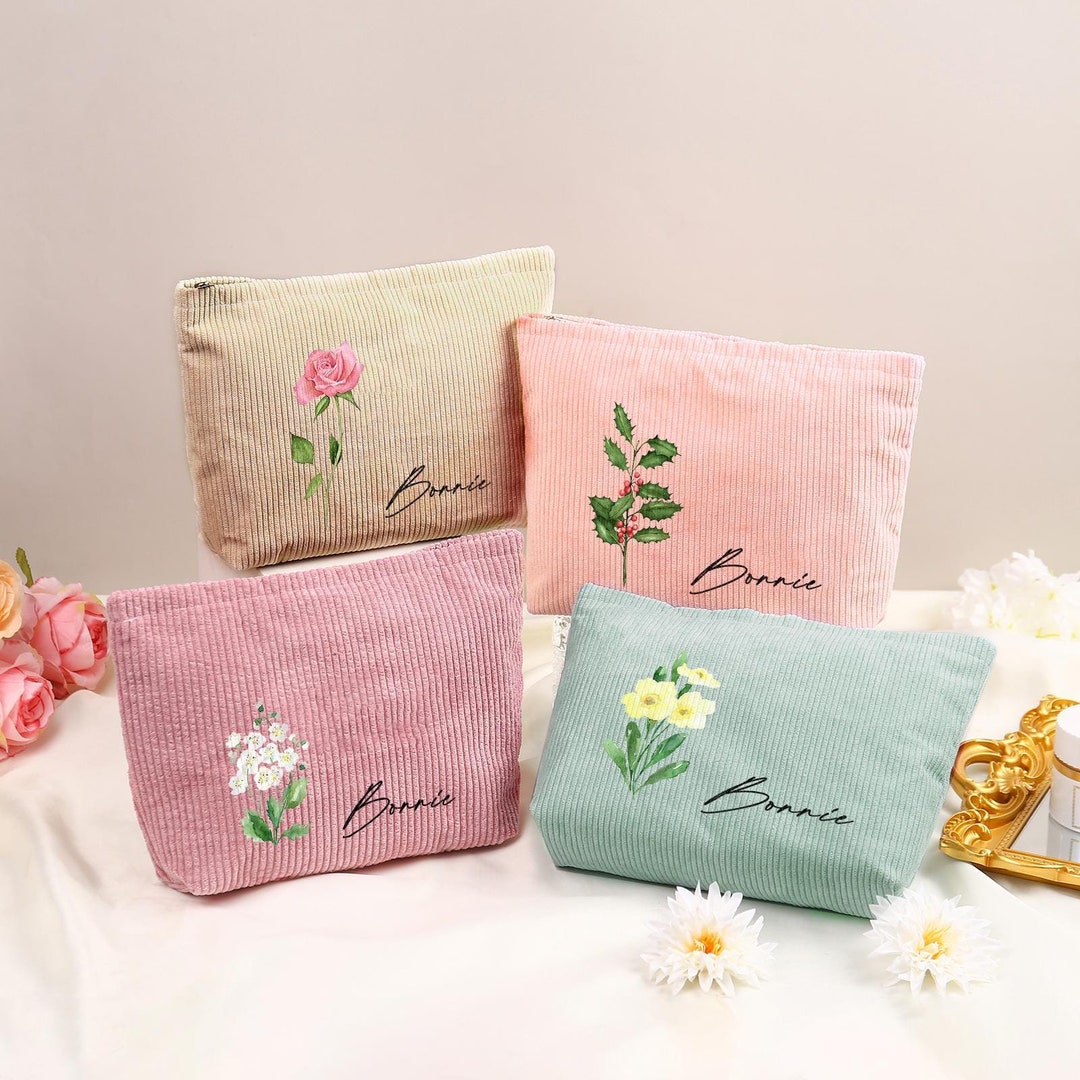 Birth Flower Makeup Bag,wash Bag,custom Makeup Bags,toiletry Bags ...