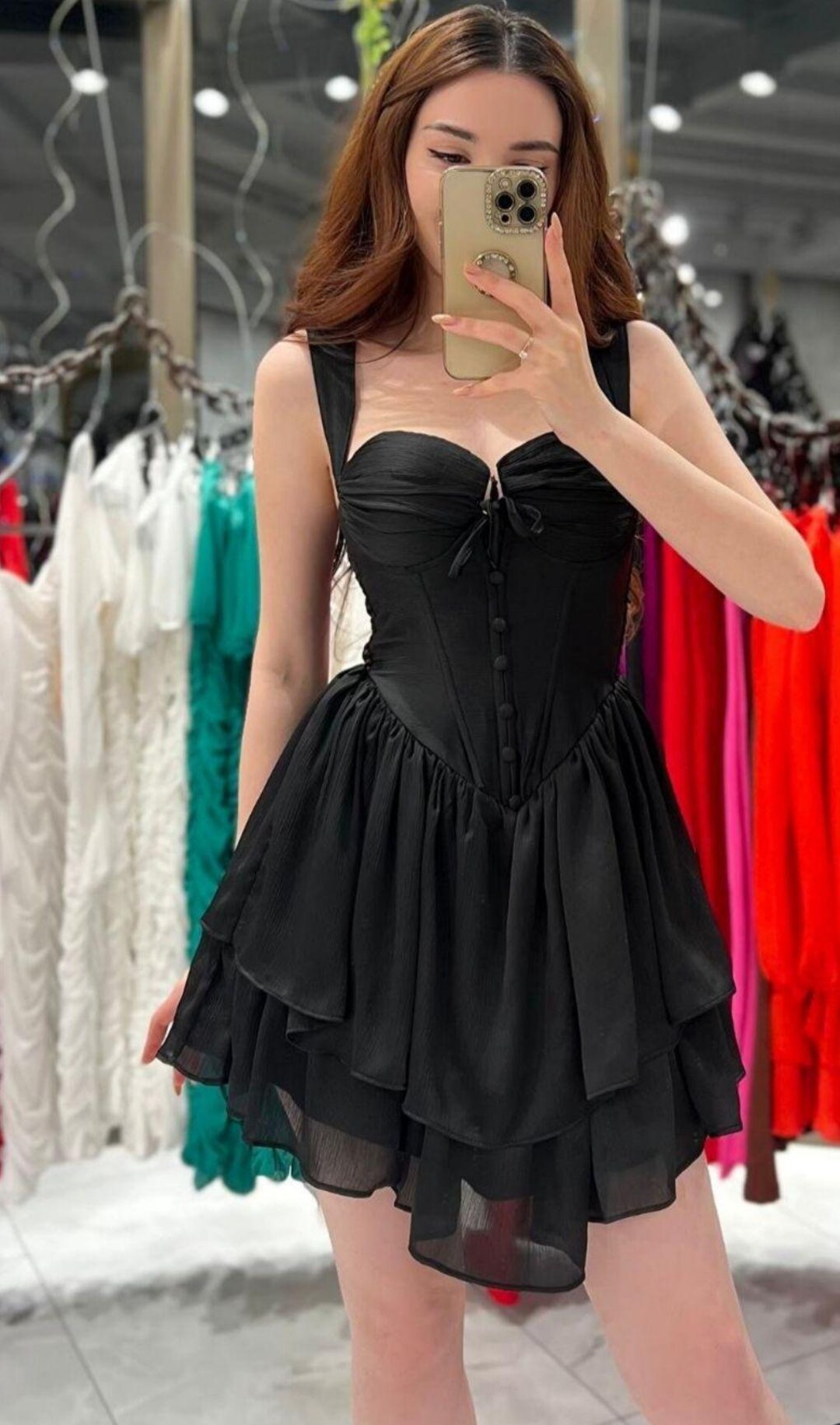 Gothic Black Lace-up Corset Dress With Layered Skirt - Etsy