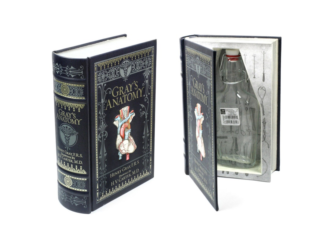Grays Anatomy Flask Holder Hollow Book With MAGNET Closure - Glass ...
