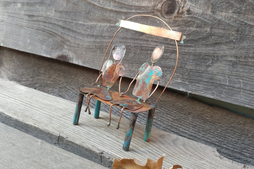 Copper Sculpture Two People Custom Stamped Banner - Handmade Metal Art ...