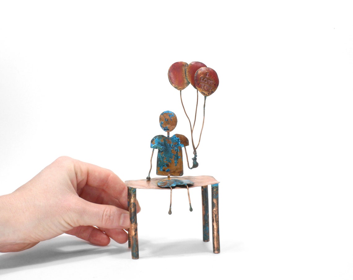 Copper Sculpture Man With Balloons Saying I Love You Metal - Etsy