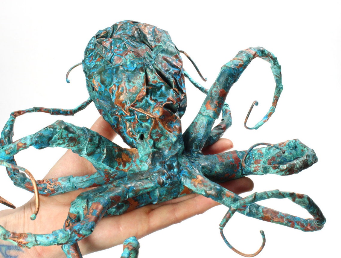 Octopus Sculpture Handmade Out of Copper With Blue Patina Very - Etsy