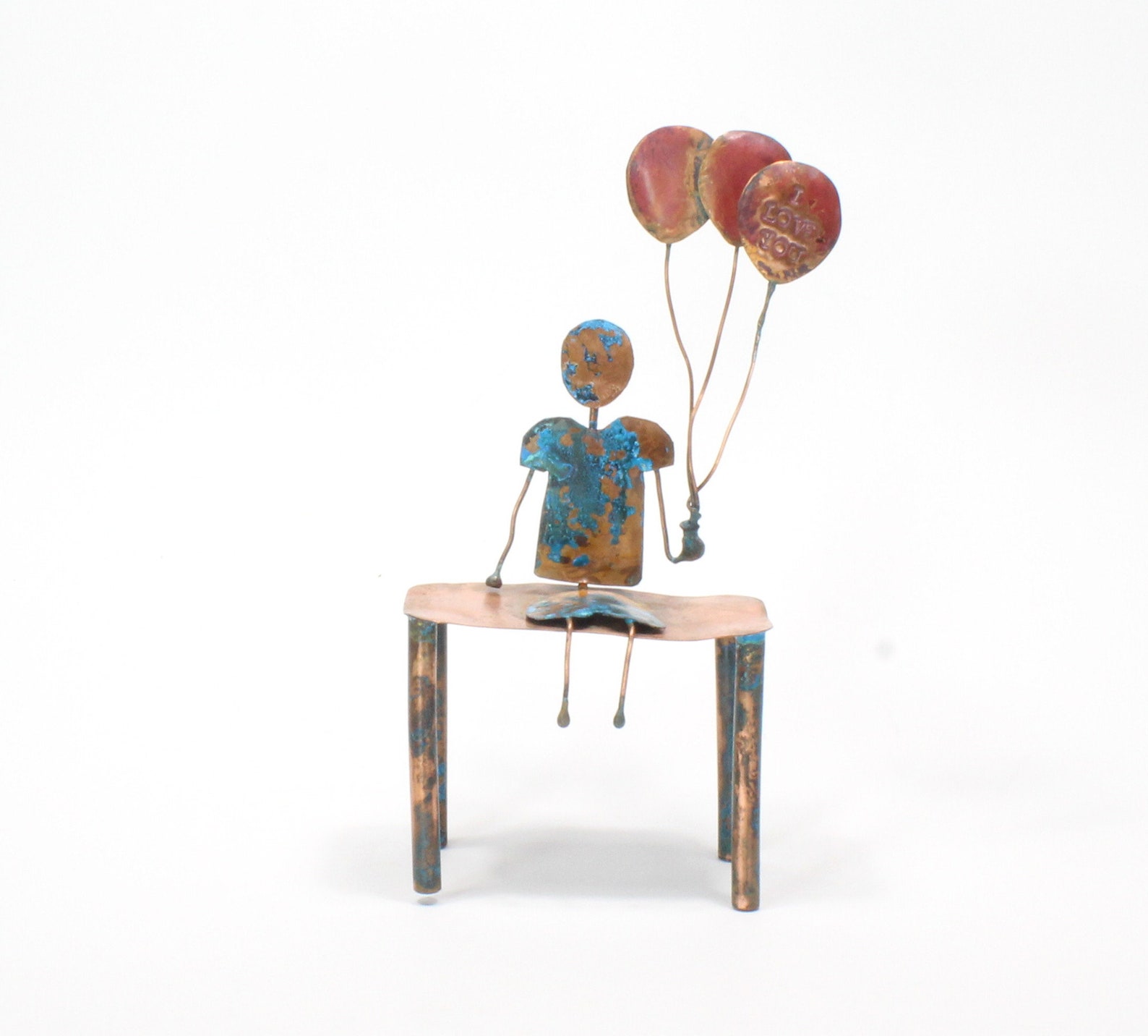 Copper Sculpture Man With Balloons Saying I Love You Metal - Etsy