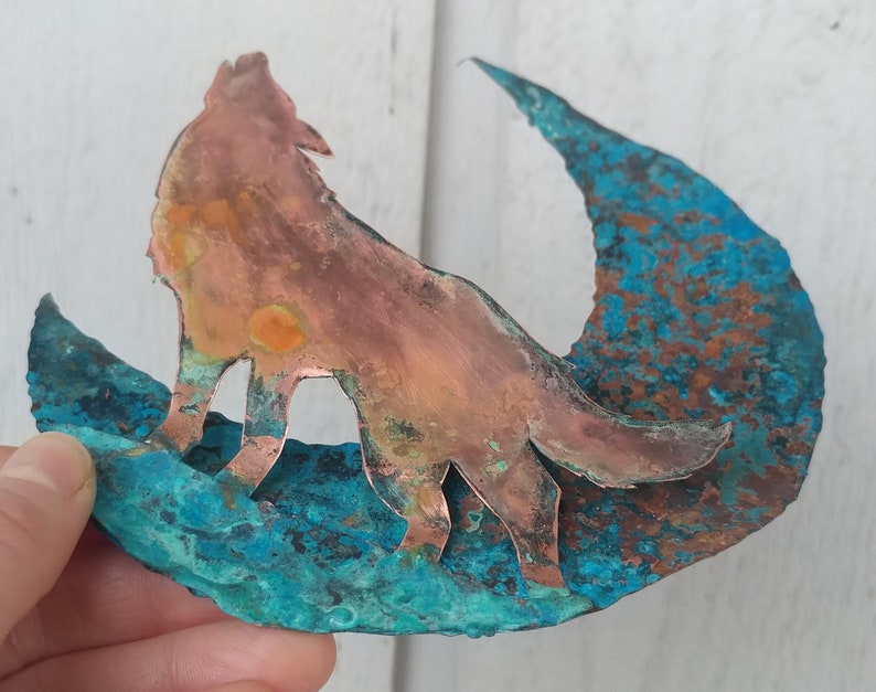 Wolf Moon Copper Sculpture Handmade Howling Wolf With Crescent - Etsy