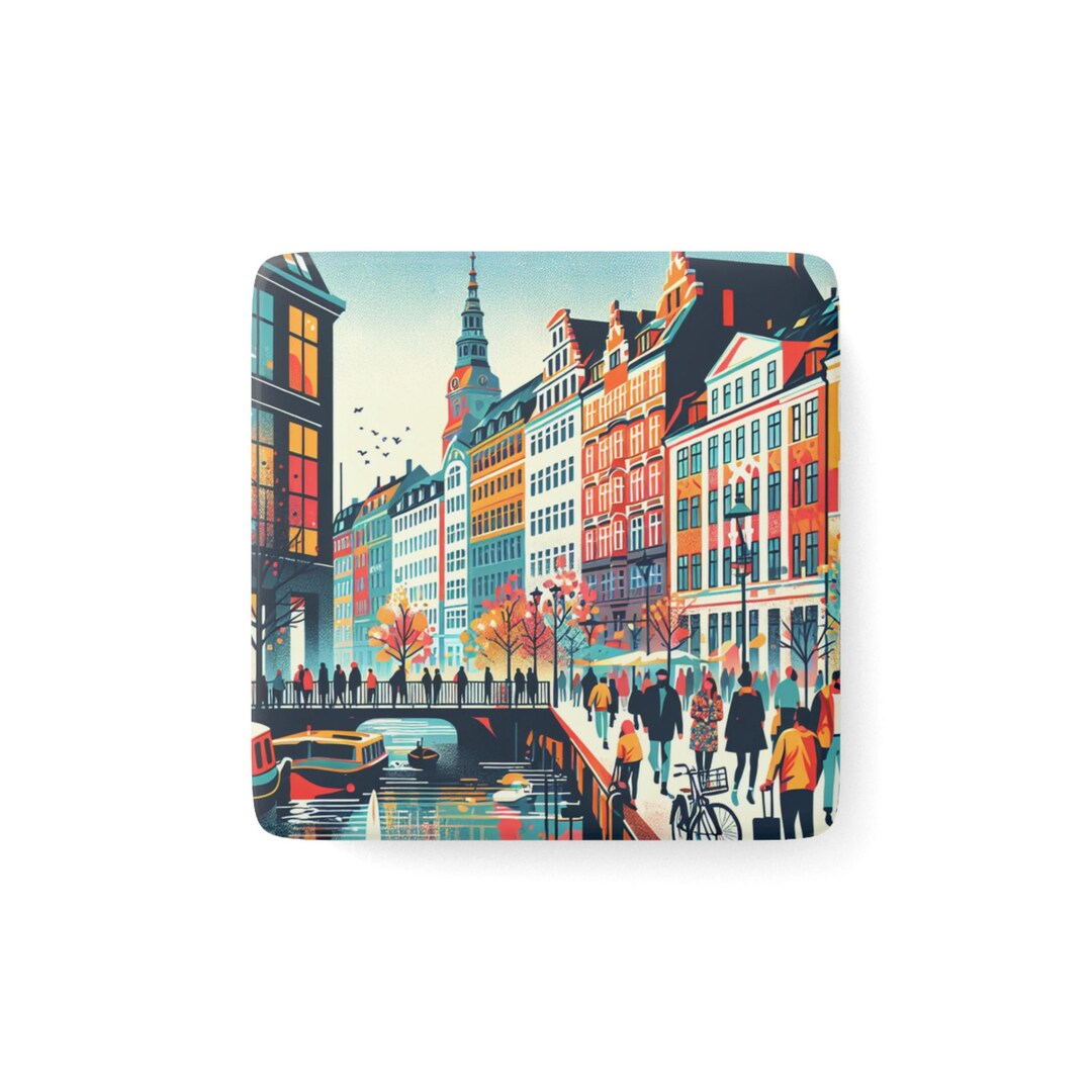 Porcelain Magnet, Square - City Streets of Copenhagen, Denmark. Unique ...