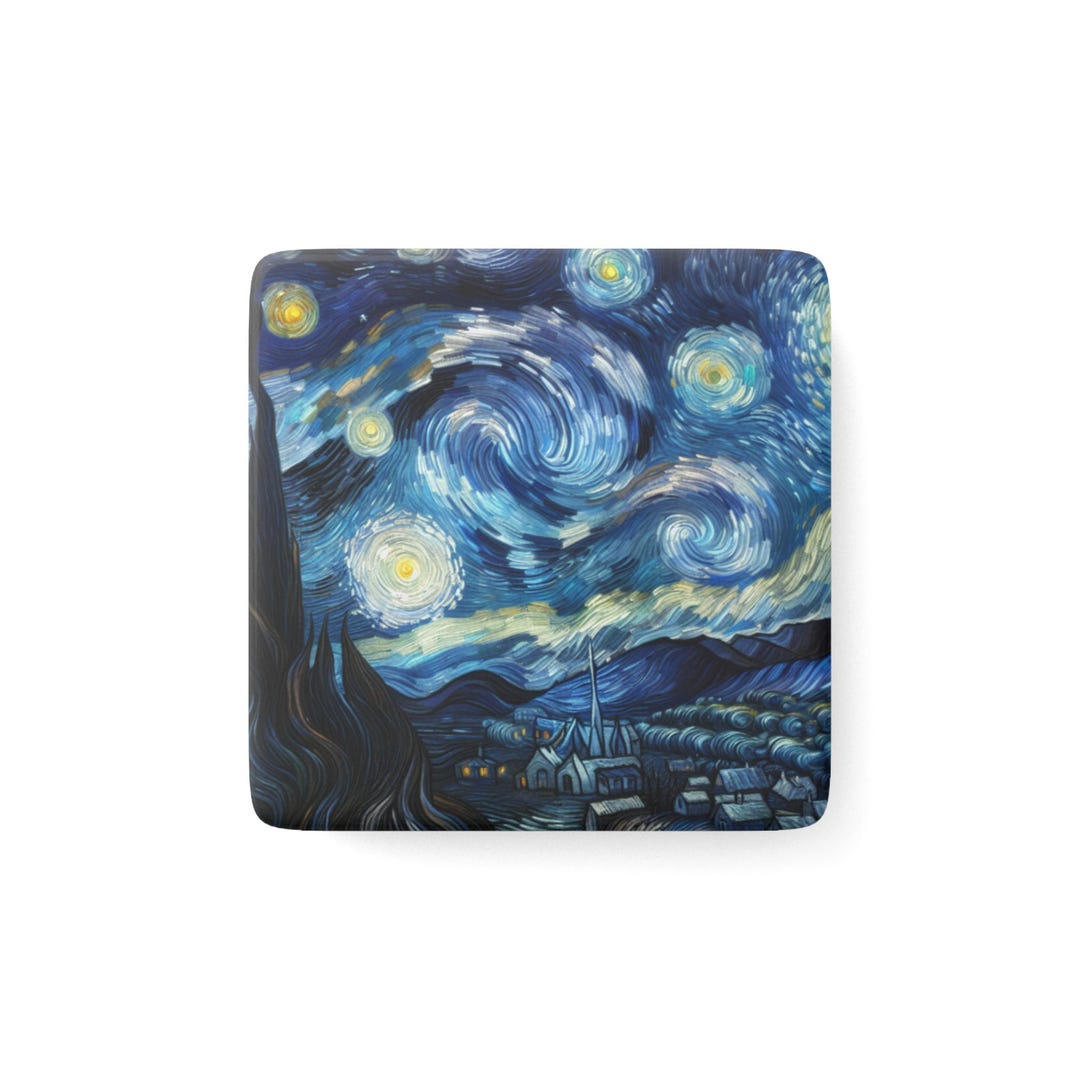 Porcelain Magnet, Square Van Gogh Starry Night. Artistic Fridge Decor ...
