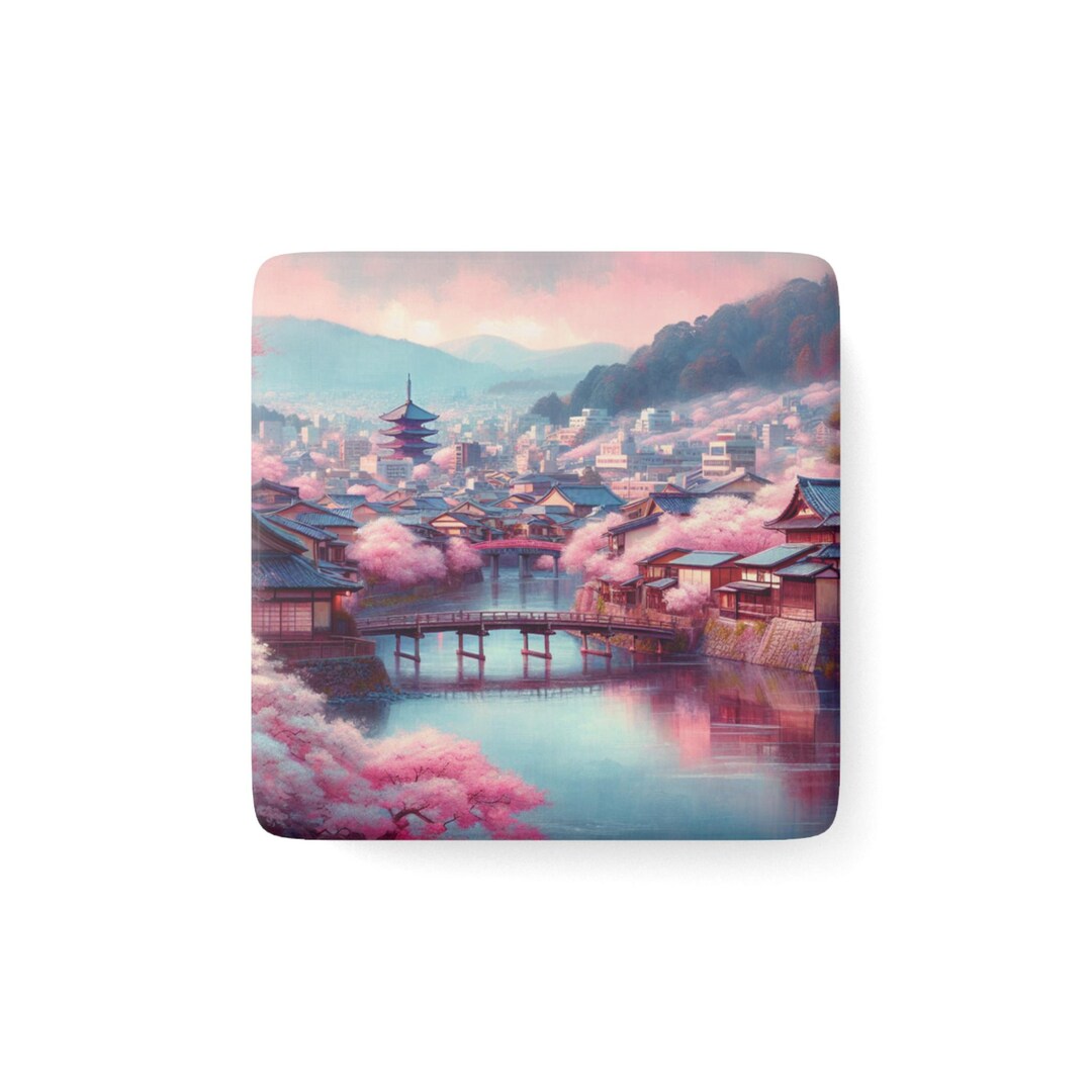 Porcelain Magnet, Beautiful Kyoto Japan Cherry Blossom Square Fridge ...