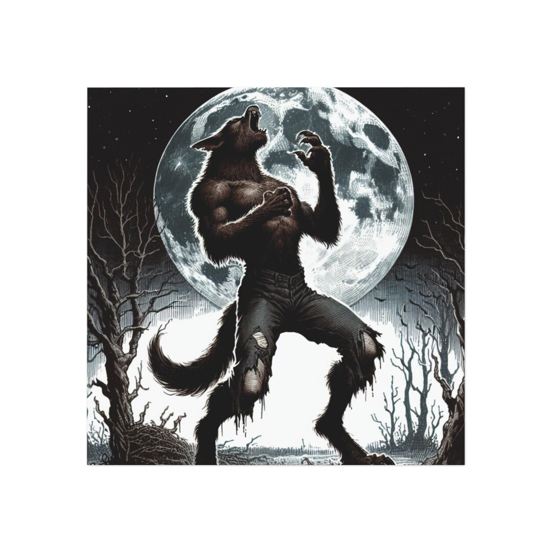Werewolf Howling at Full Moon Halloween Square Magnet - Etsy