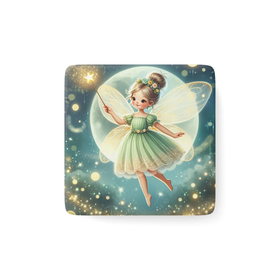 Porcelain Magnet, Cute Fairy Design, Square Fridge Magnet, Magical ...