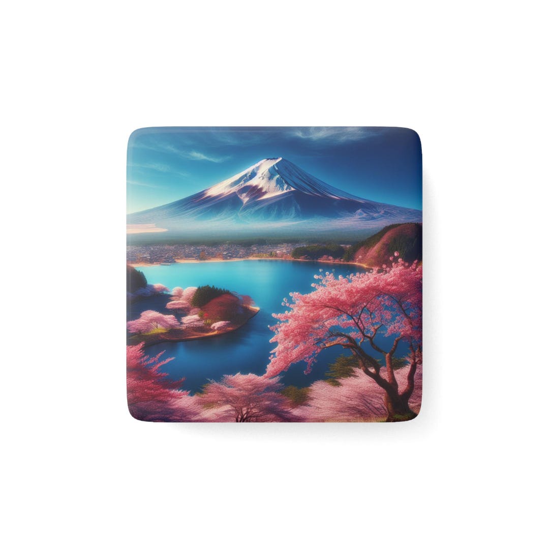 Porcelain Magnet, Mount Fuji Japan Square Magnet, Fuji-san Fridge ...