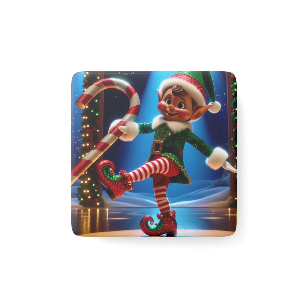 Porcelain Magnet, Square Tap Dancing Christmas Elf Design, Holiday ...