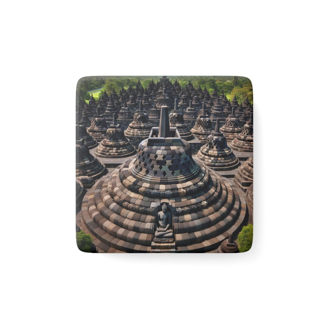 Porcelain Magnet, Borobudur Temple: Java, Indonesia. Square Fridge ...