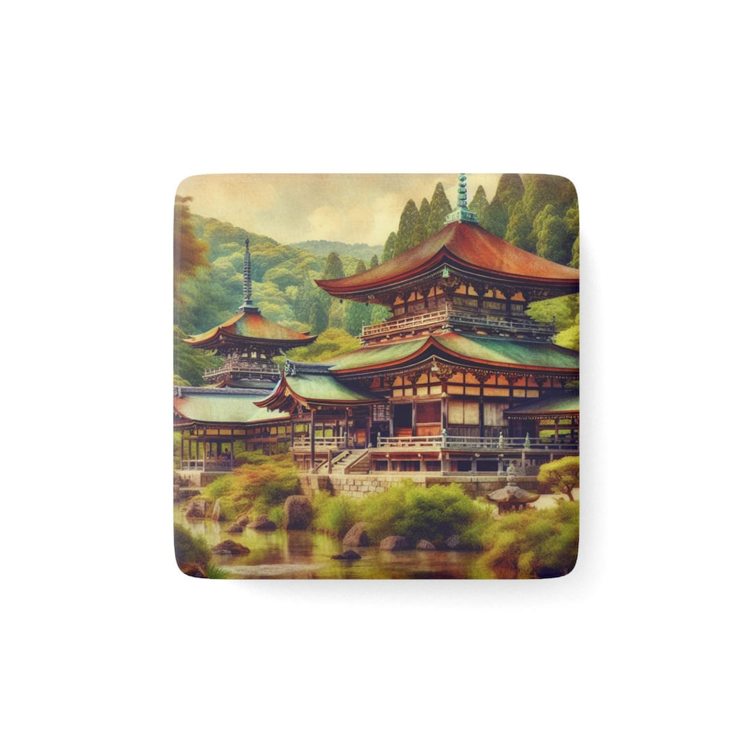 Porcelain Magnet, Square - Ancient Temples and Shrines of Kyoto, Japan ...